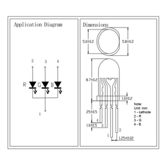 Led RGB 5 mm RGB5-DIF - Gotronic